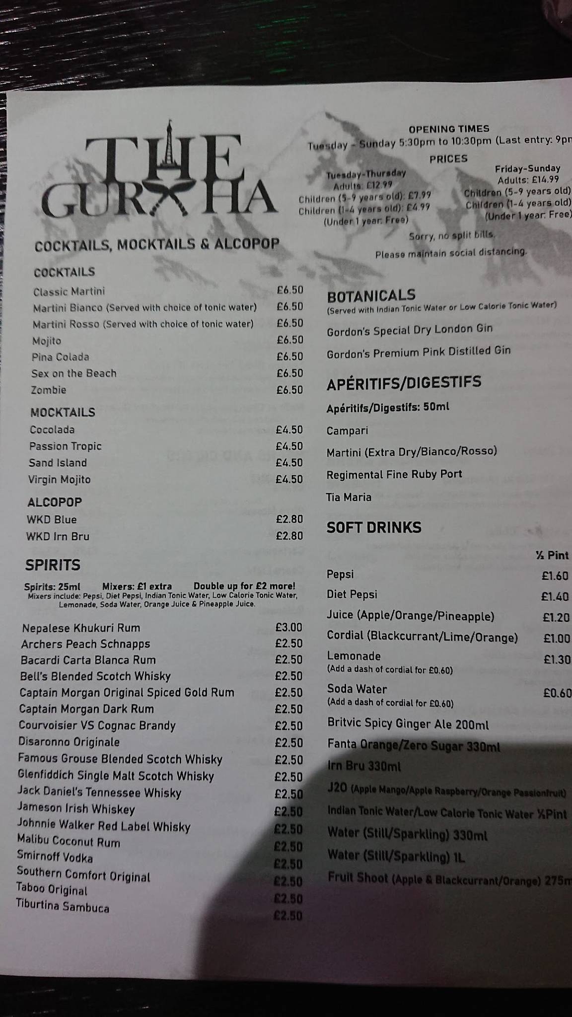 Menu at The Gurkha - Buffet Restaurant, Hotel & Bar, Blackpool, 148-154 ...