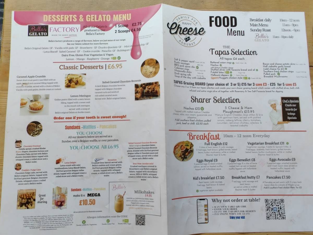 Menu at The Happy Cheese restaurant, Southampton, 189 Lyndhurst Rd