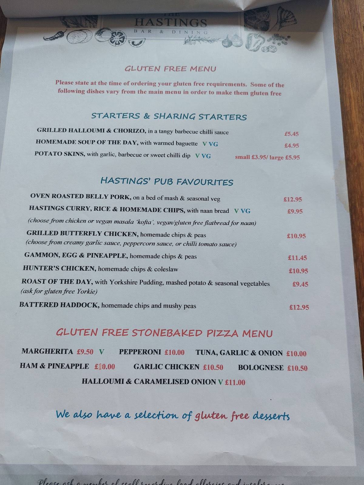 Menu at The Hastings Arms pub & bar, Seaton Delaval