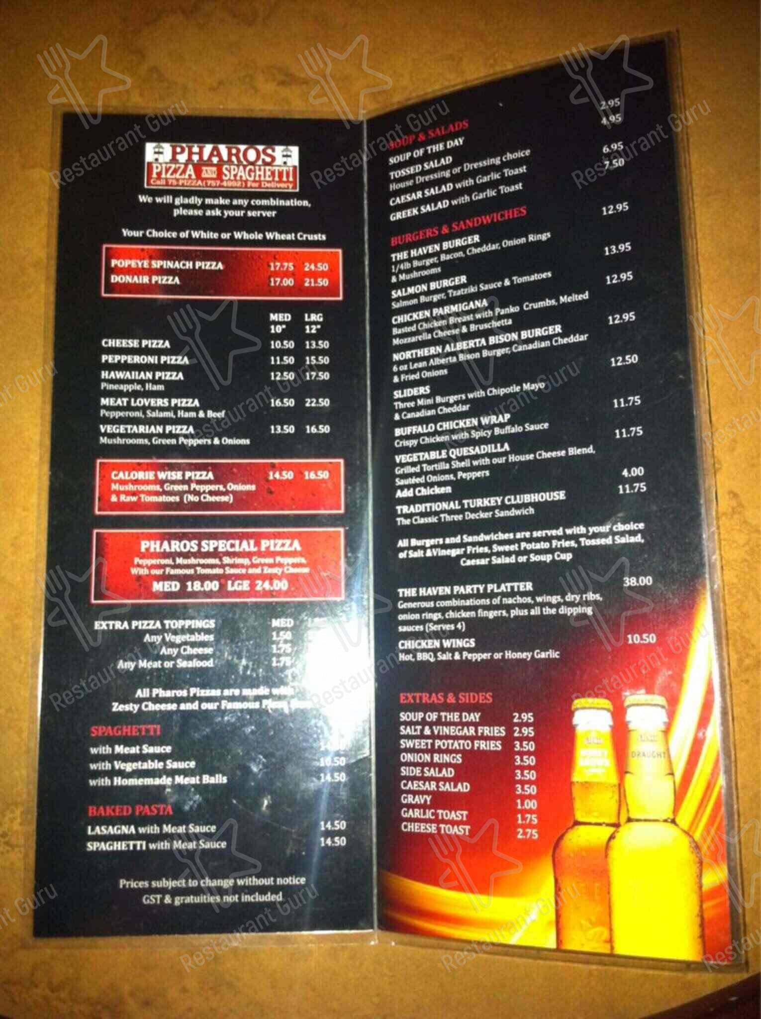 Menu at The Haven Social Club, Edmonton