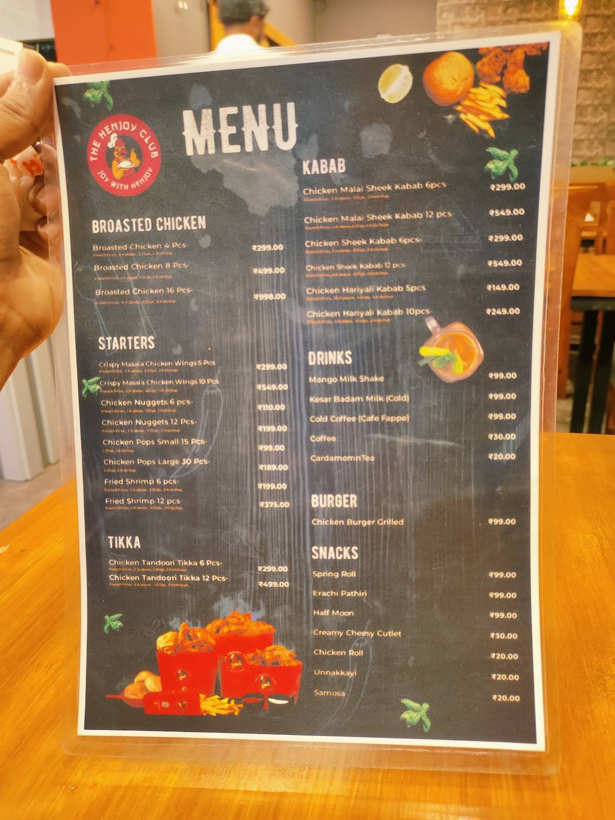 Menu at The Henjoy Club, Manjeri