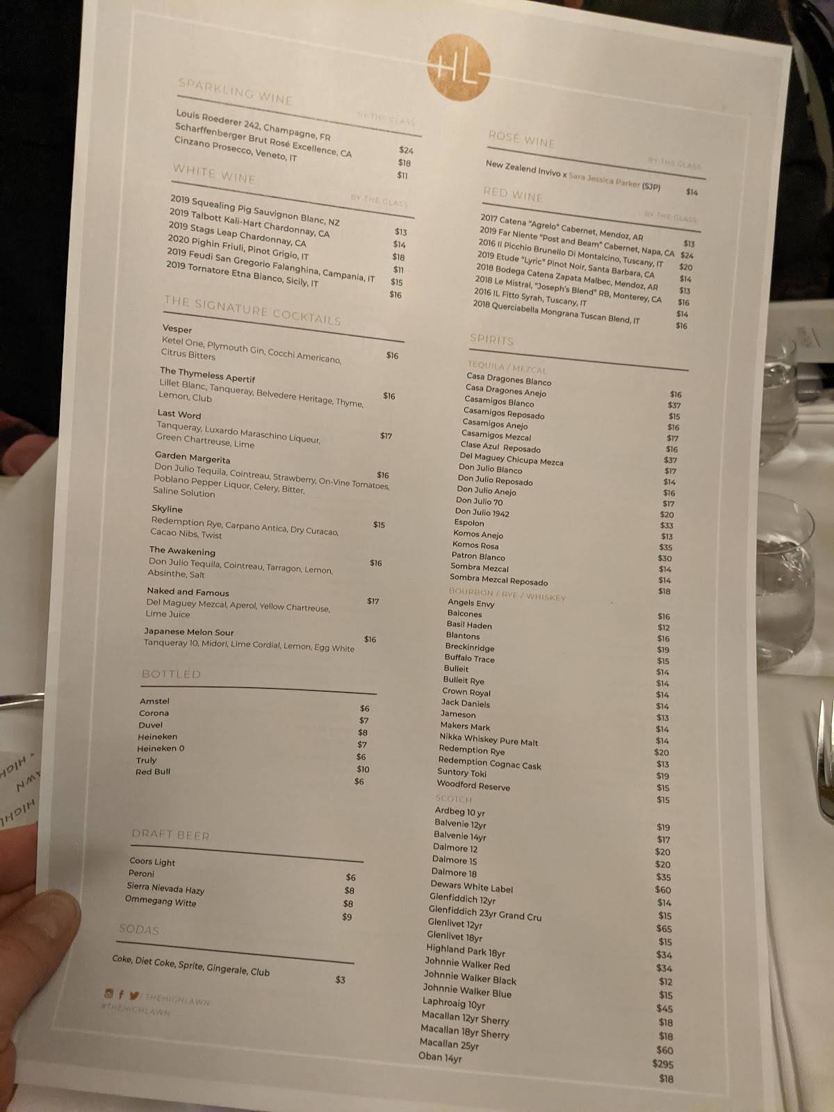 Menu at The Highlawn restaurant, West Orange