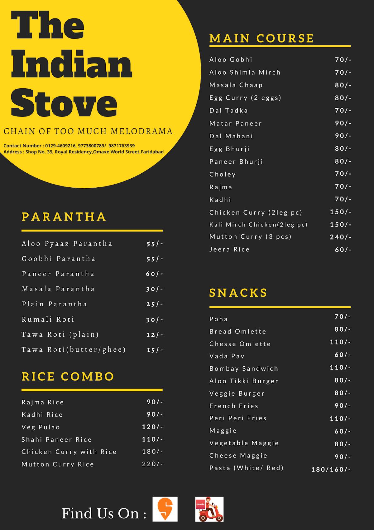 Menu at The Indian Stove, Faridabad