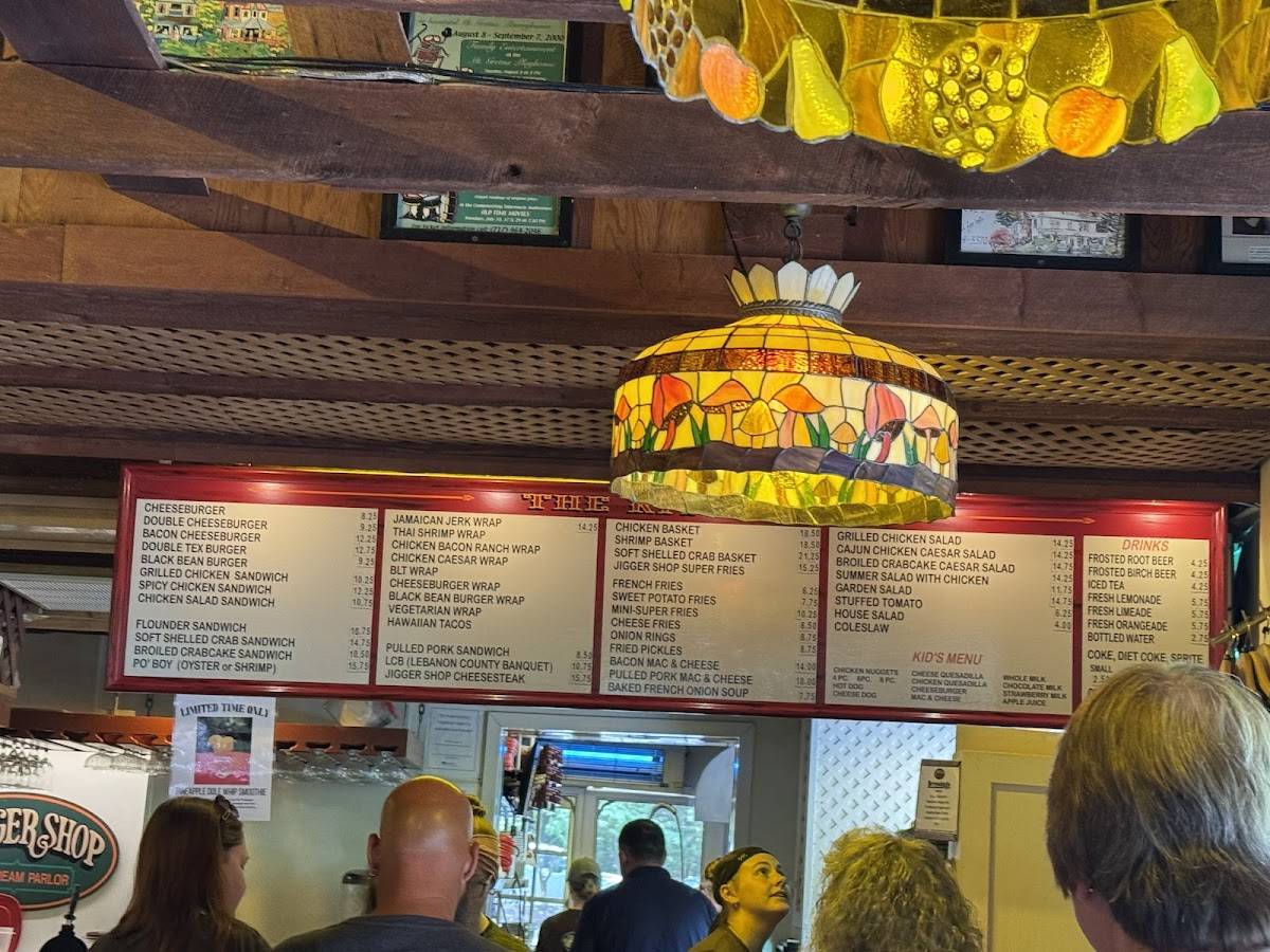 Menu at The Jigger Shop fast food, Mount Gretna