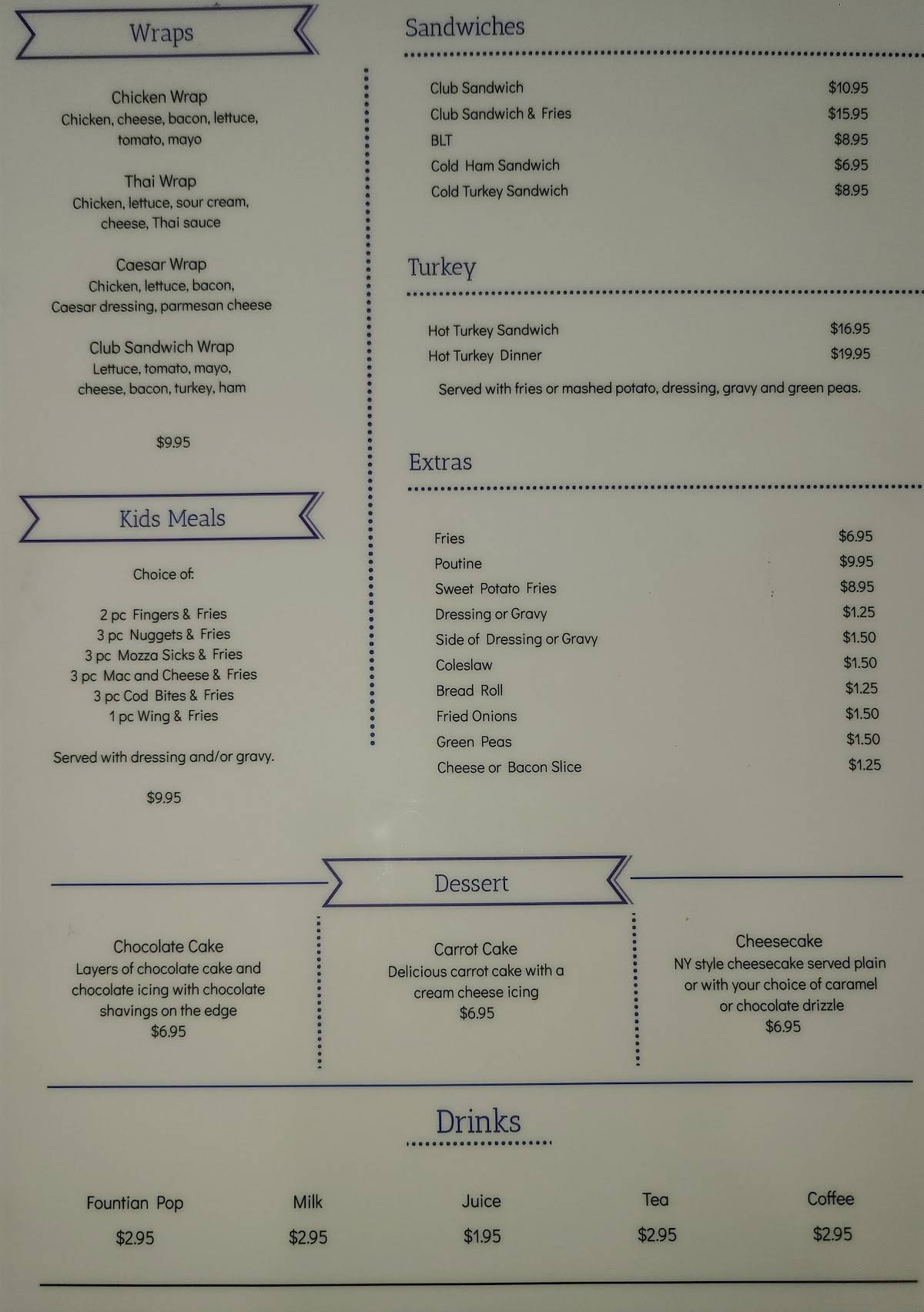 Menu at The Jigger restaurant, Bay Bulls