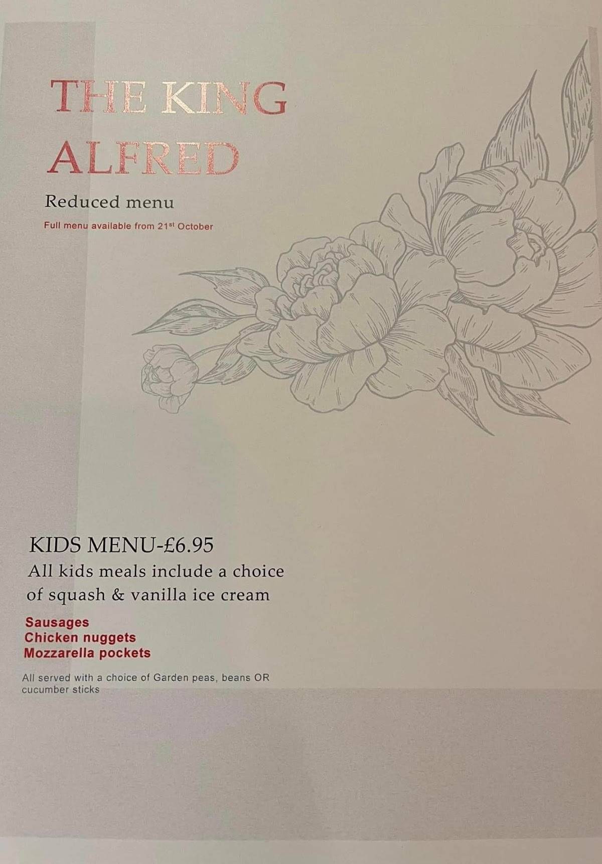 Menu at The King Alfred pub & bar, Street