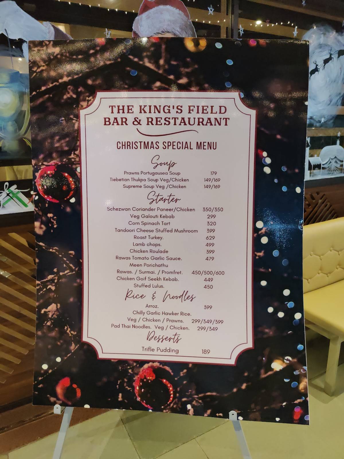 Menu at King's Field, Mumbai