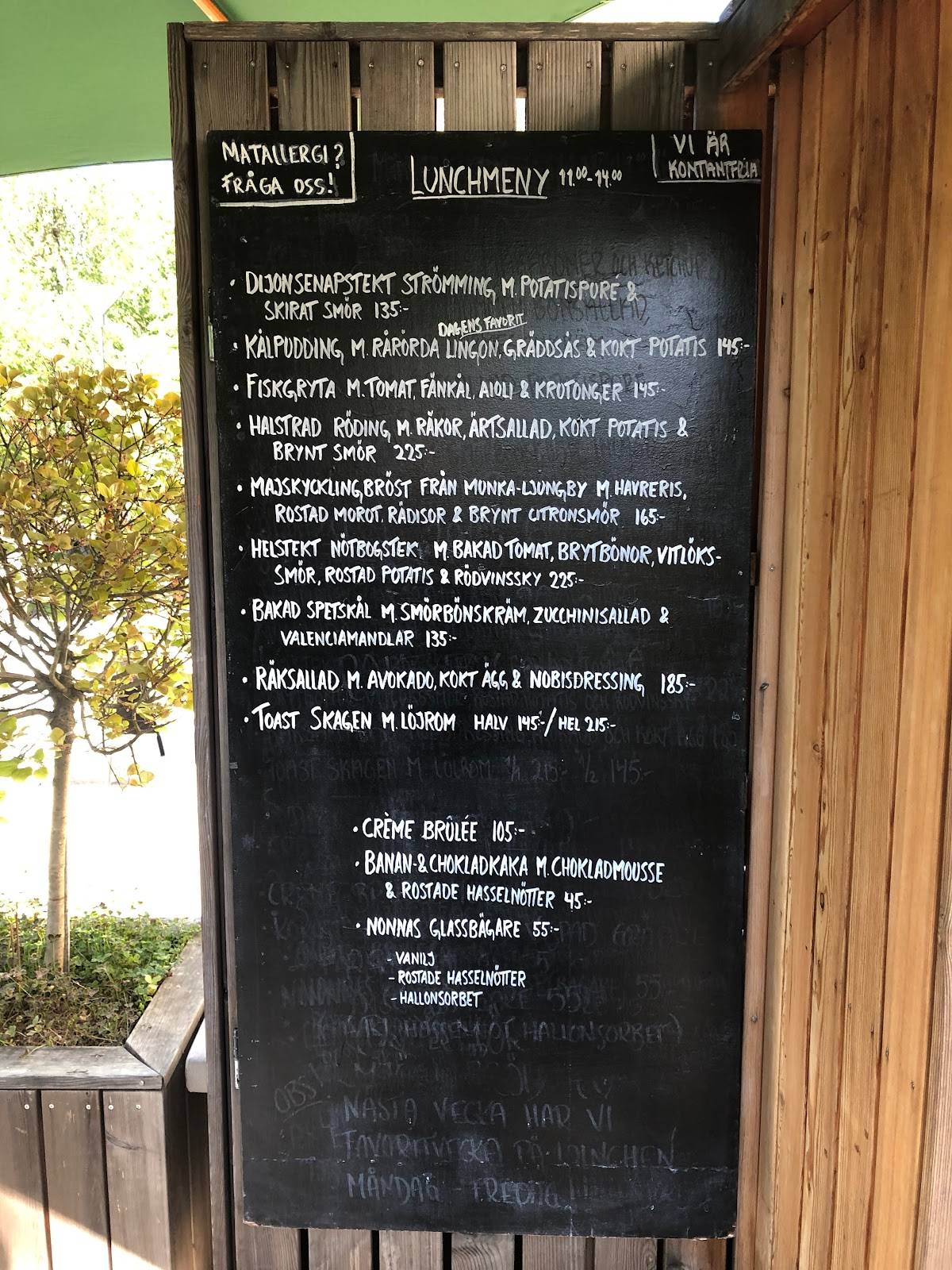 Menu at The Långbro Inn restaurant, Stockholm