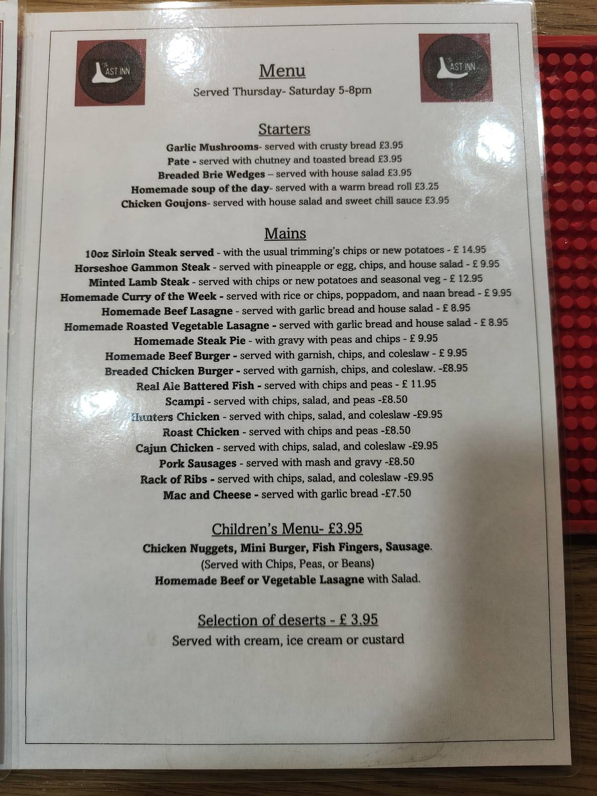 Menu at The Last Inn pub & bar, Oswestry