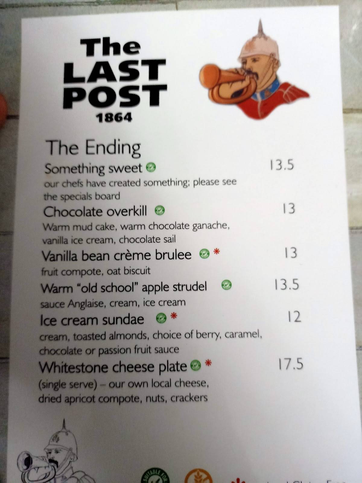 Menu at The Last Post, Restaurant, Bar & Catering Service, Oamaru