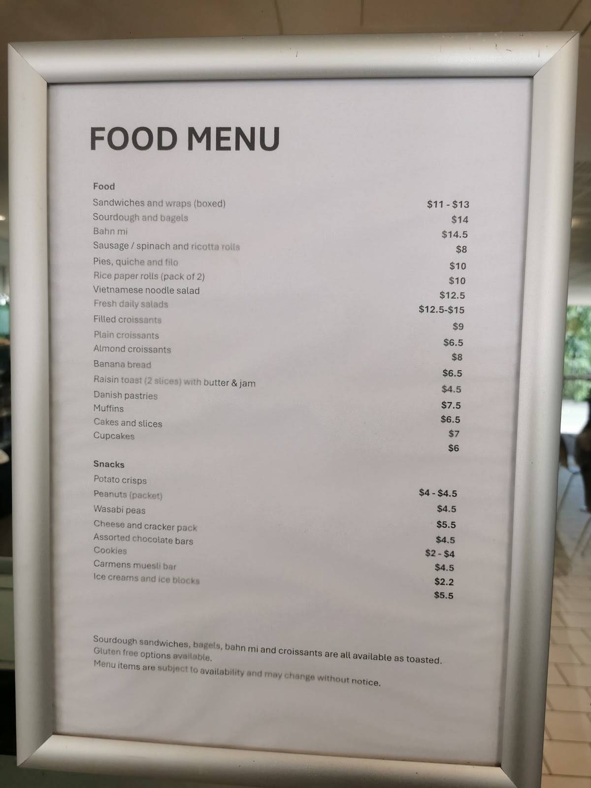 Menu at The Library Cafe, South Brisbane, 22 Stanley Pl
