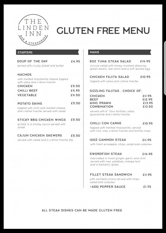 Menu at The Linden Inn Bar & Steakhouse, Stirling