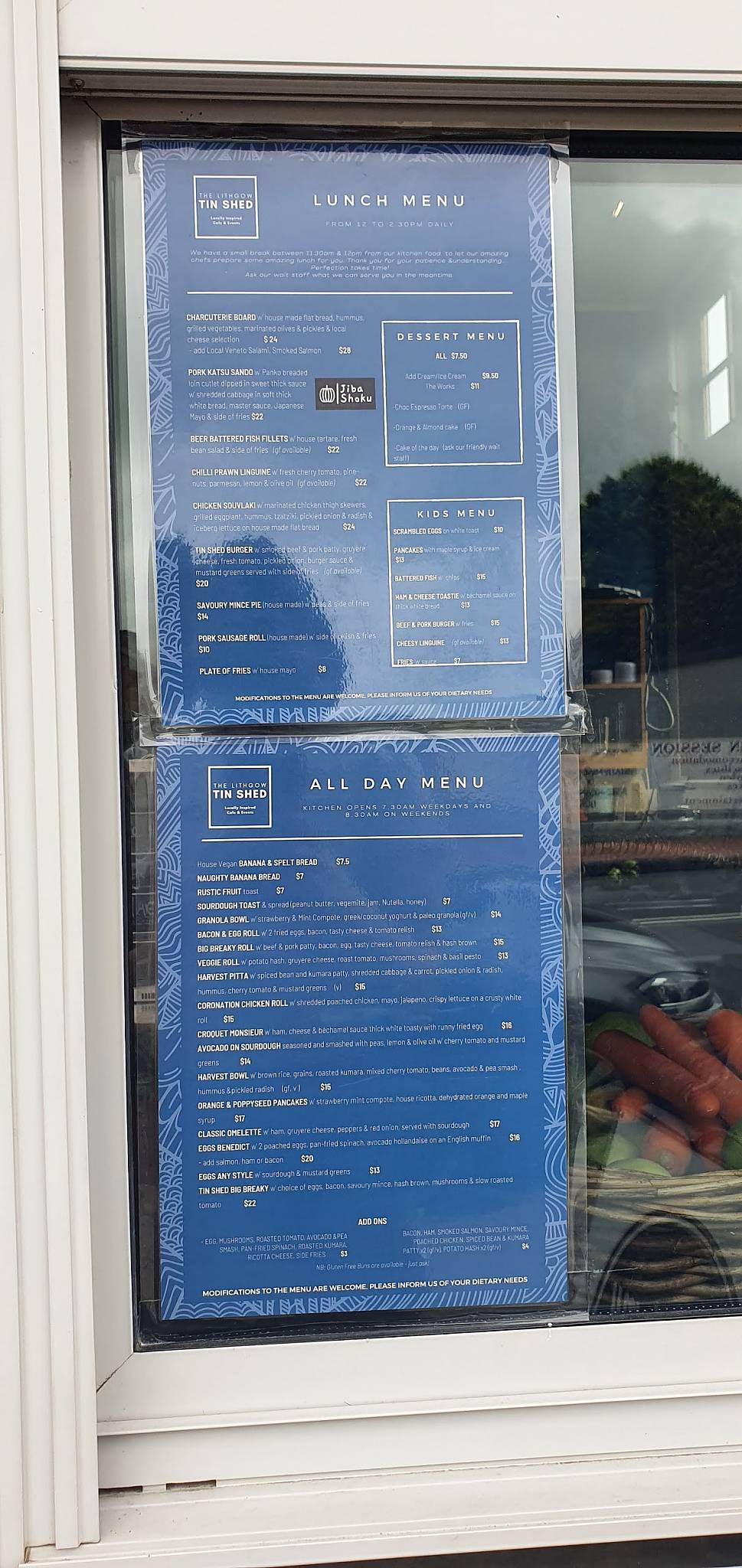 Menu at The Lithgow Tin Shed cafe, Lithgow, 69 Bridge St