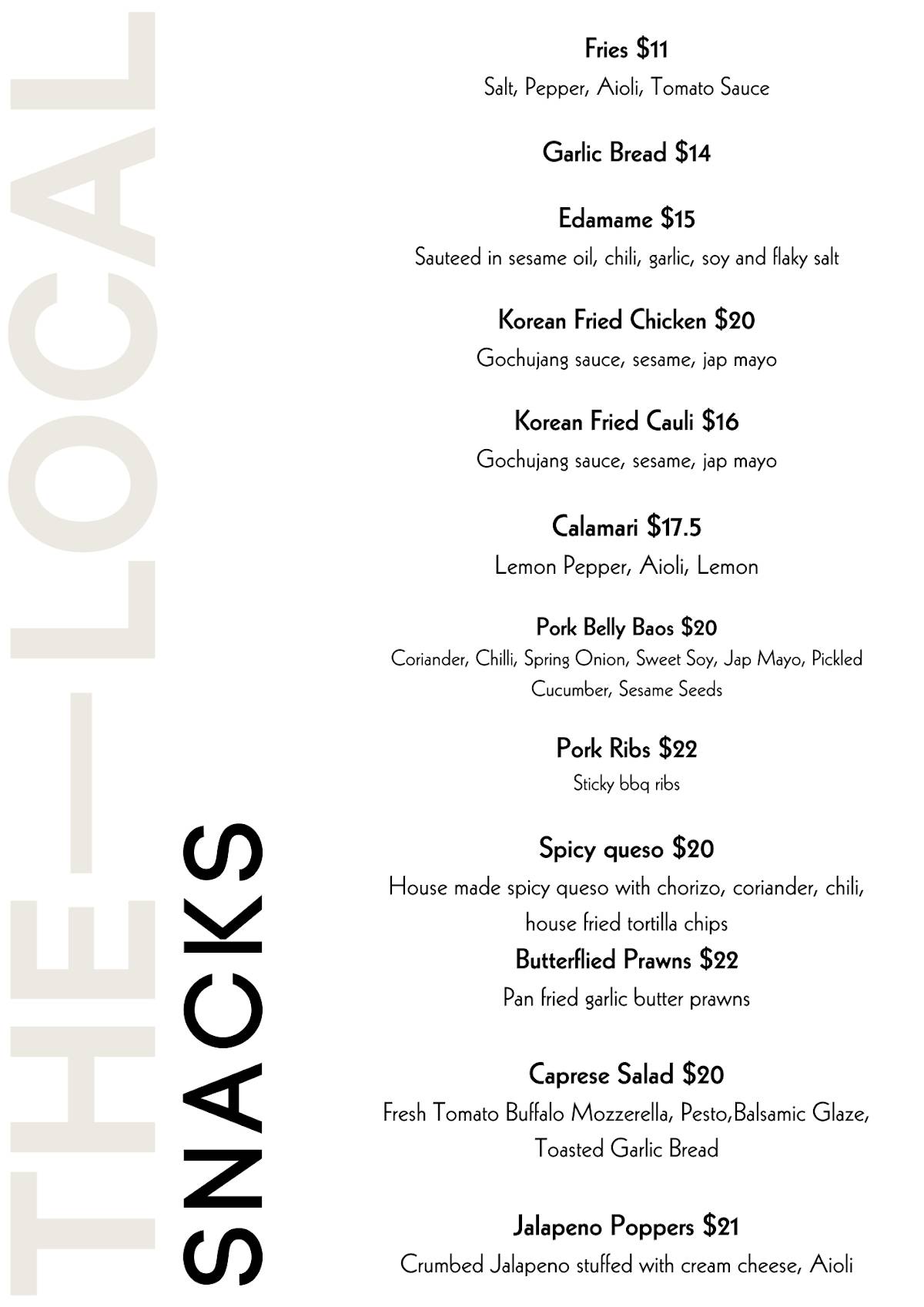 Menu at The Local restaurant, Pauanui, Shop 3/52 Jubilee Dr