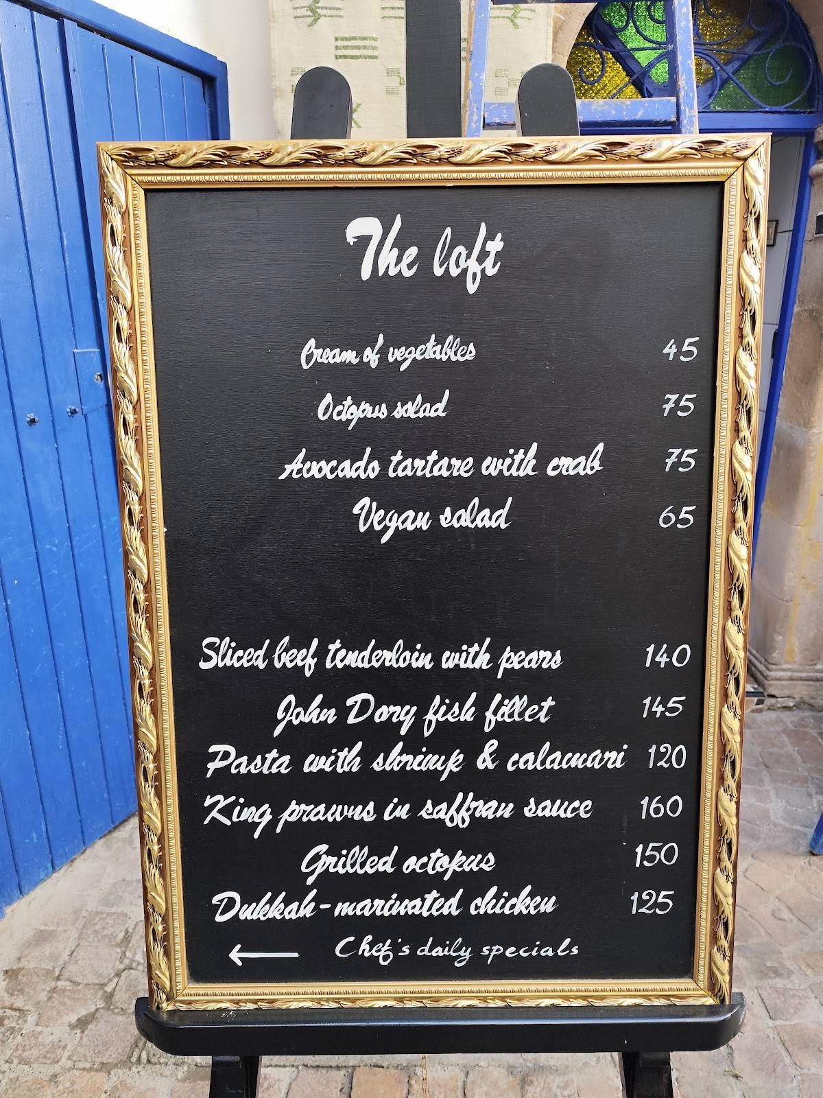 Menu au The Loft restaurant, Essaouira