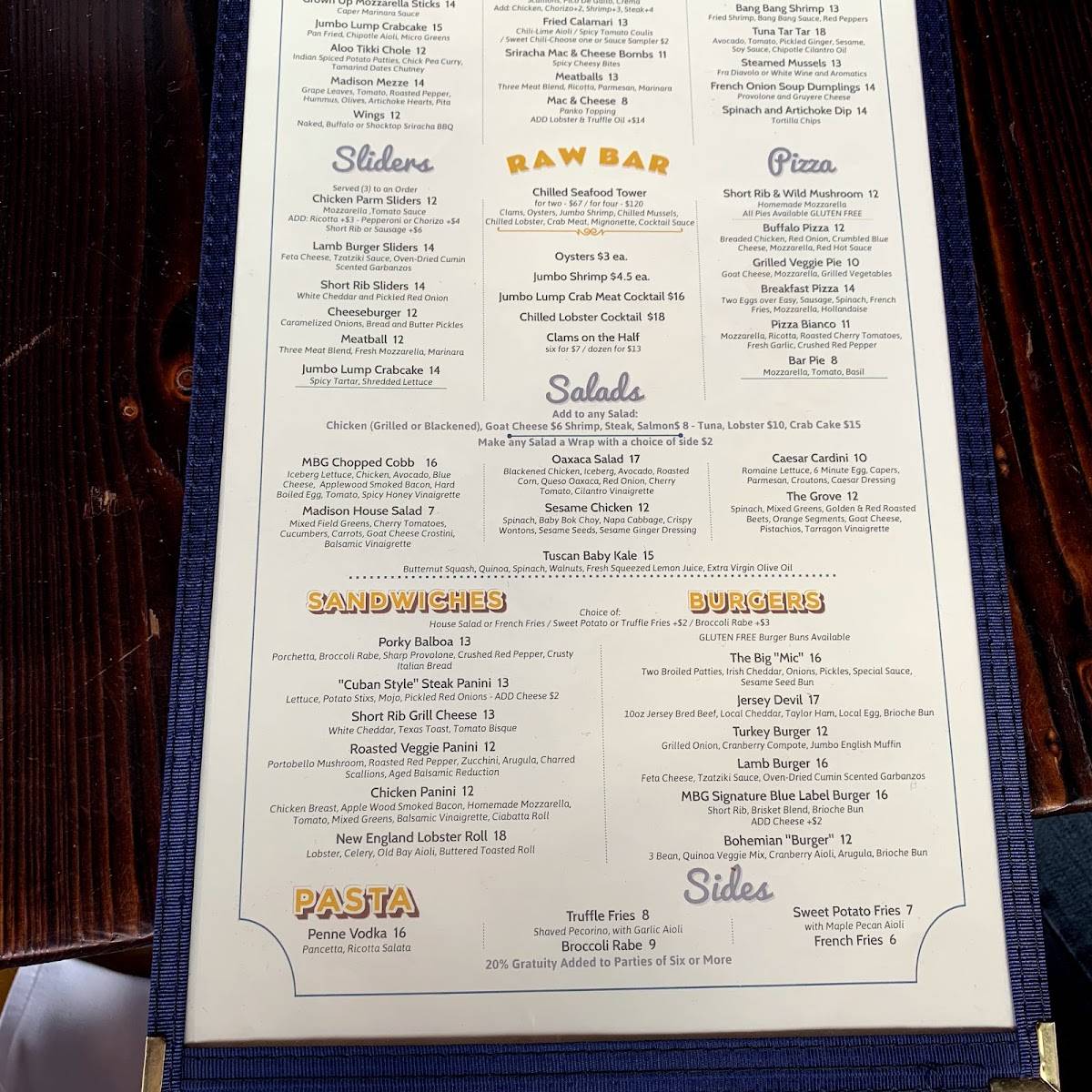 Menu at The Madison Bar & Grill, Hoboken
