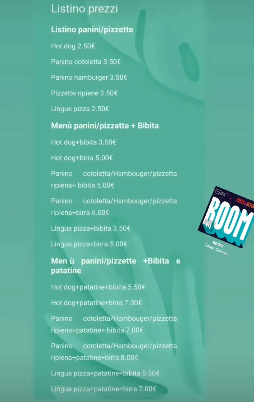Menu da The Magic Bar, Roma