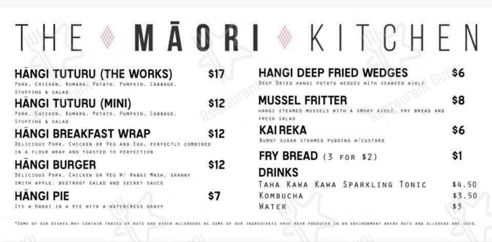 Carta del restaurante The Maori Kitchen, Auckland