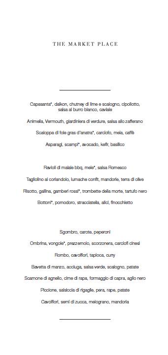 Menu at The Market Place restaurant, Como, Via Giuseppe Rovelli