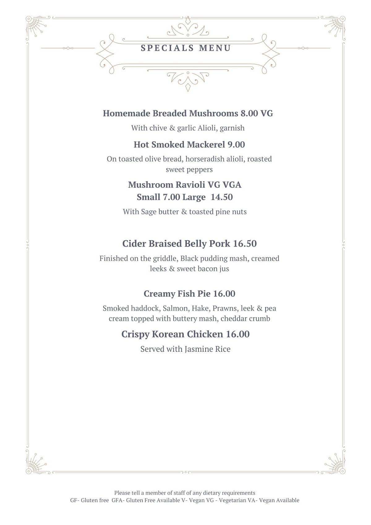 Menu at The Melbourne Arms pub & bar, Melbourne