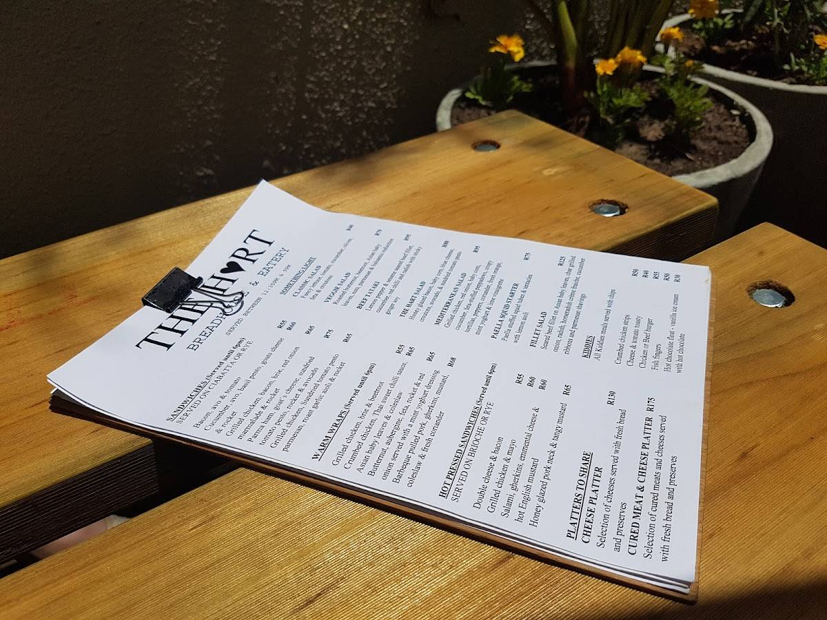 Menu at The Melkbos Kitchen restaurant, Cape Town