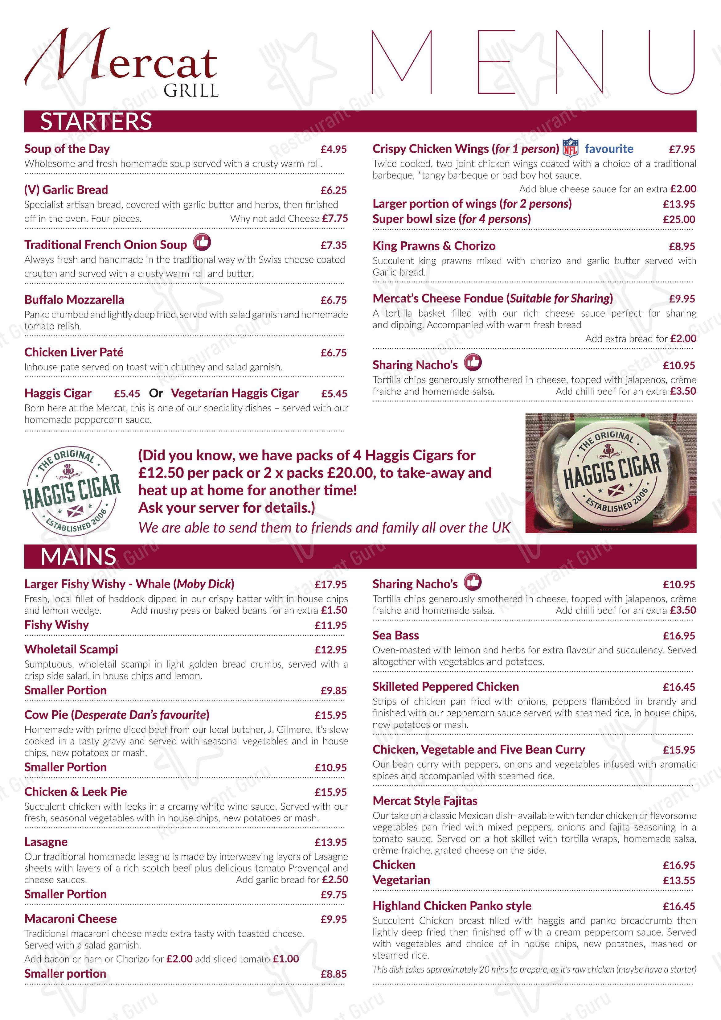 Menu at The Mercat Bar & Grill, Musselburgh