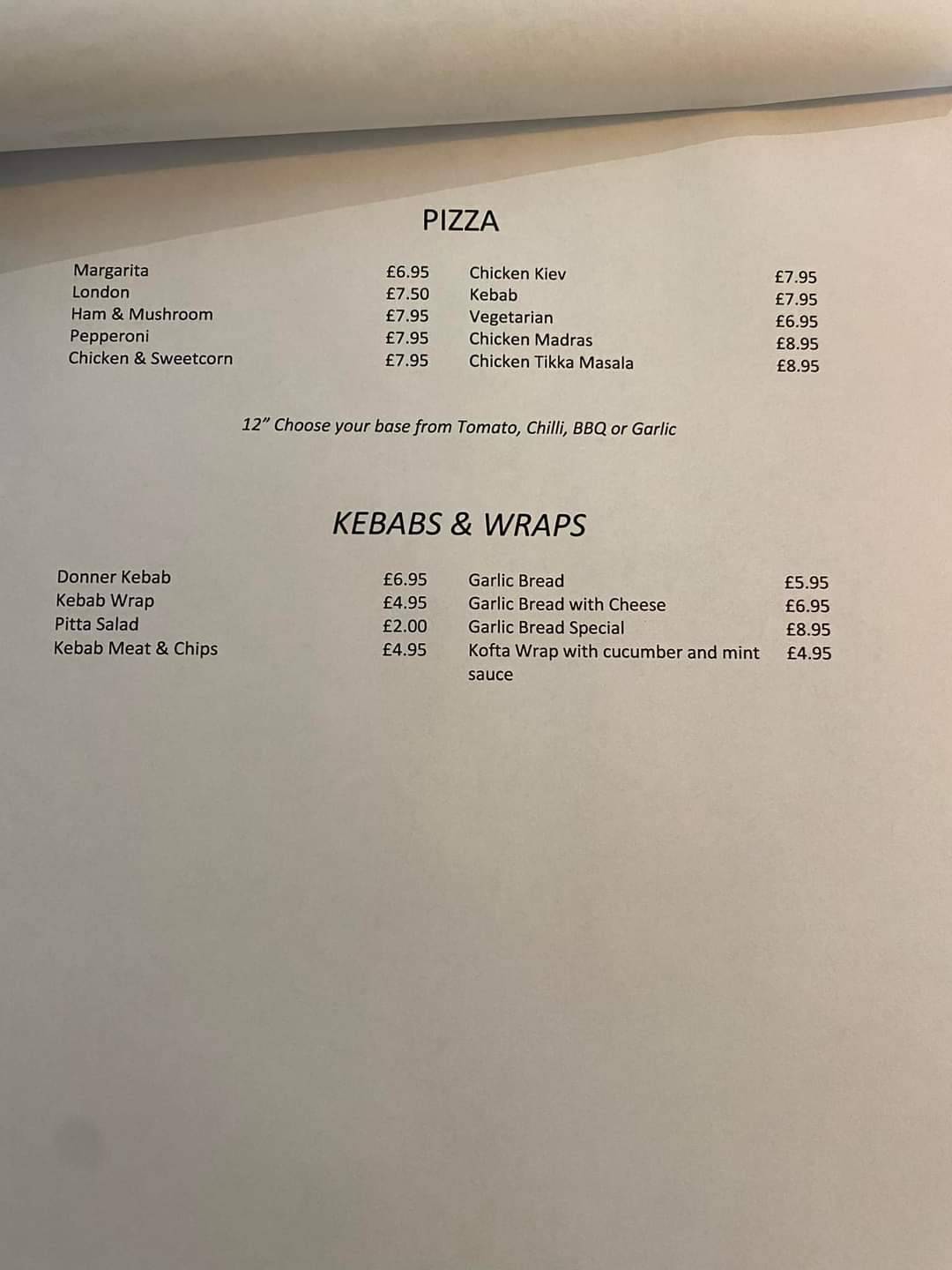 Menu at The Mill Tavern pub & bar, Hebburn