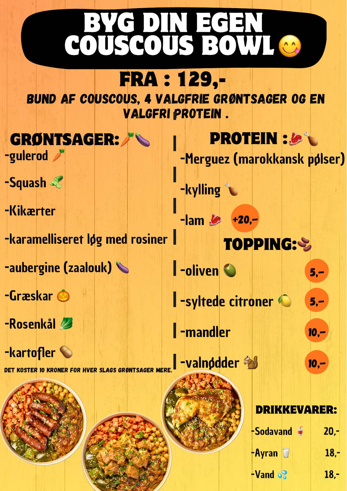 Menu au The Moroccan Recipe restaurant, Copenhague