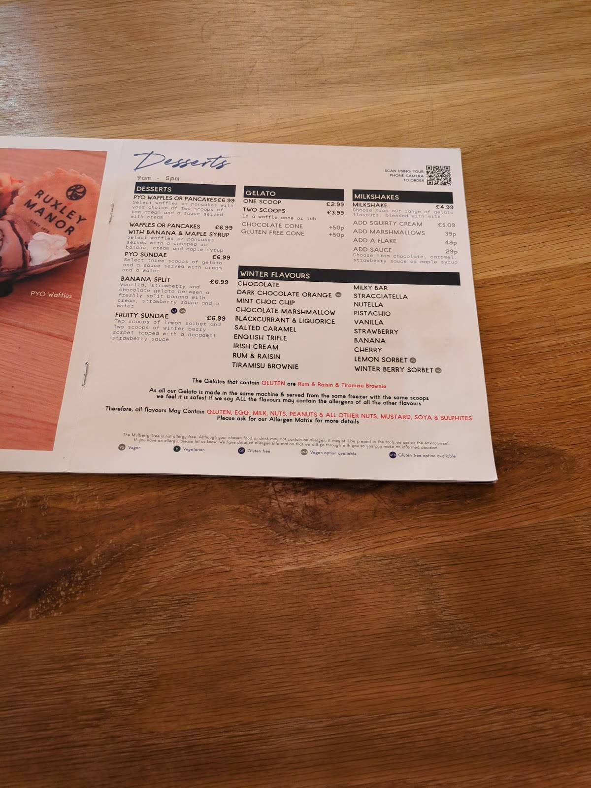 Menu at The Mulberry Tree Restaurant, Sidcup, Ruxley Manor Garden Centre