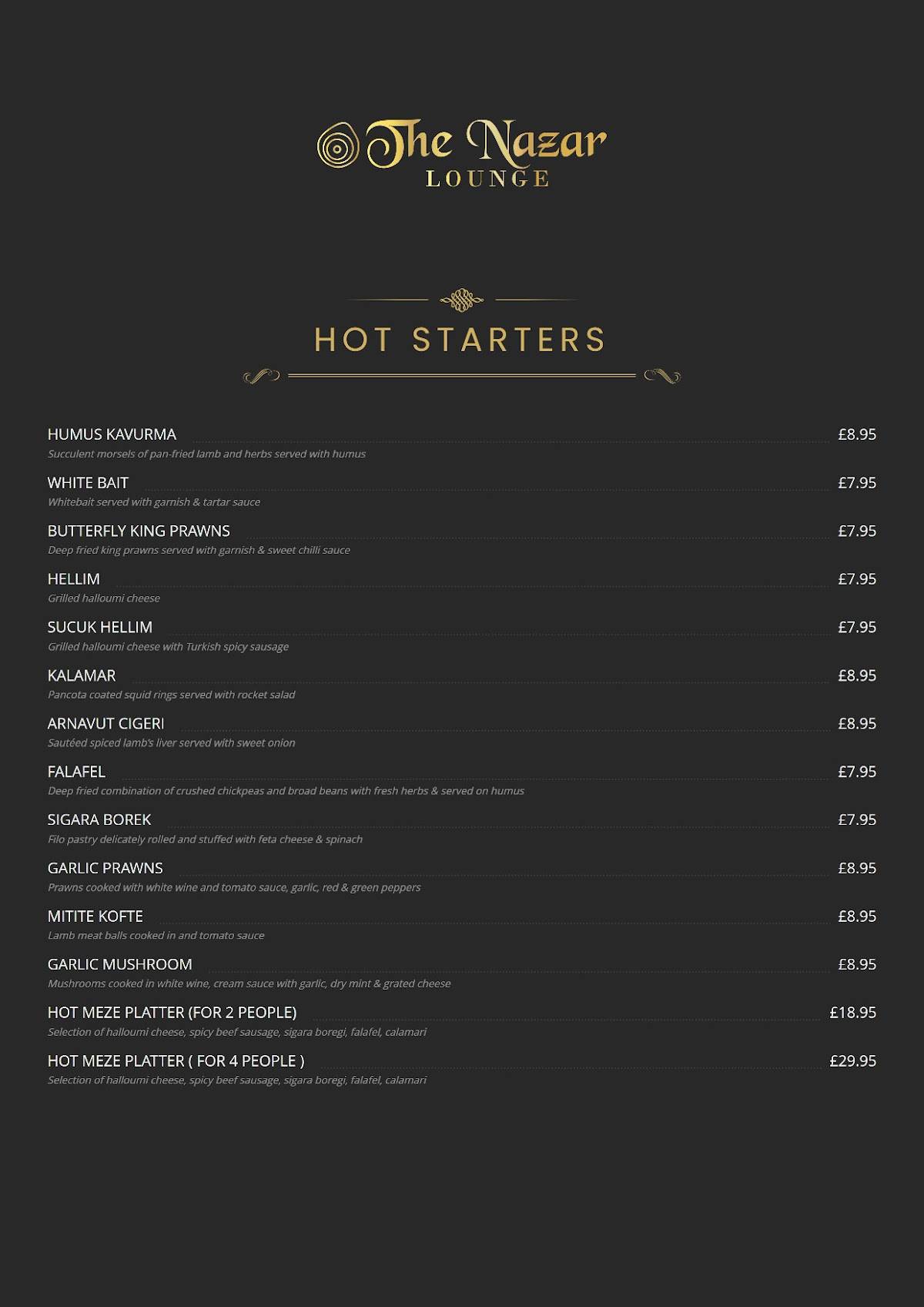 Menu at Nazar Turkish Kitchen + Bar, Bedford