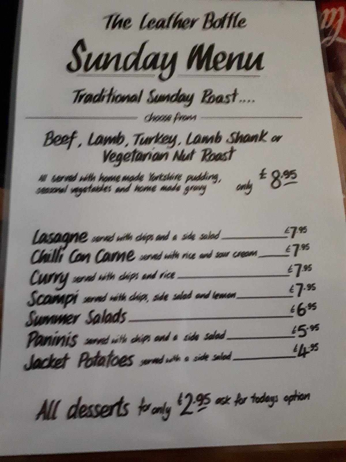 Menu at The New Leather Bottle pub & bar, Colchester, Shrub End Rd