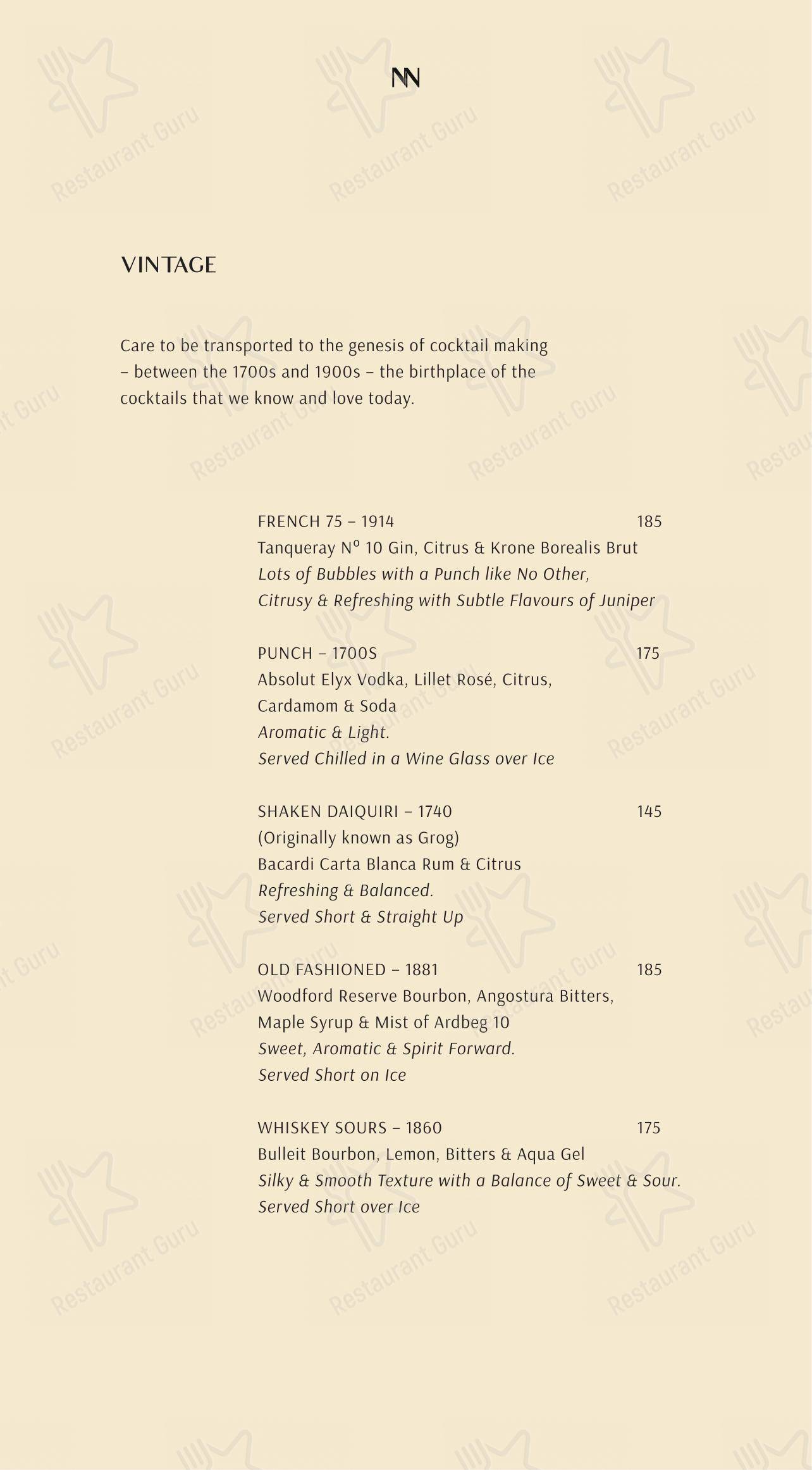 Menu at The Nines restaurant, Cape Town
