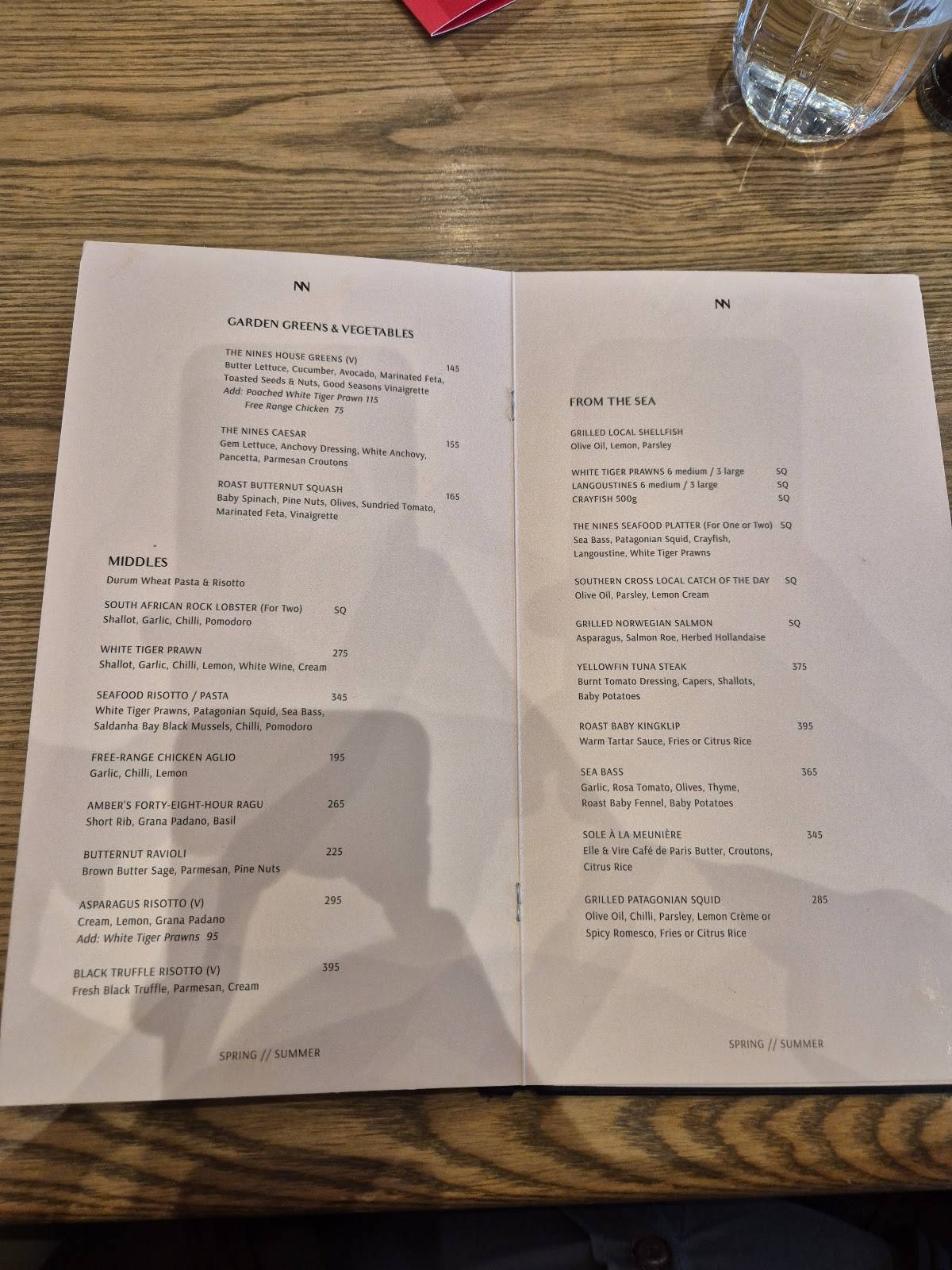 Menu at The Nines by Kove Collection restaurant, Cape Town