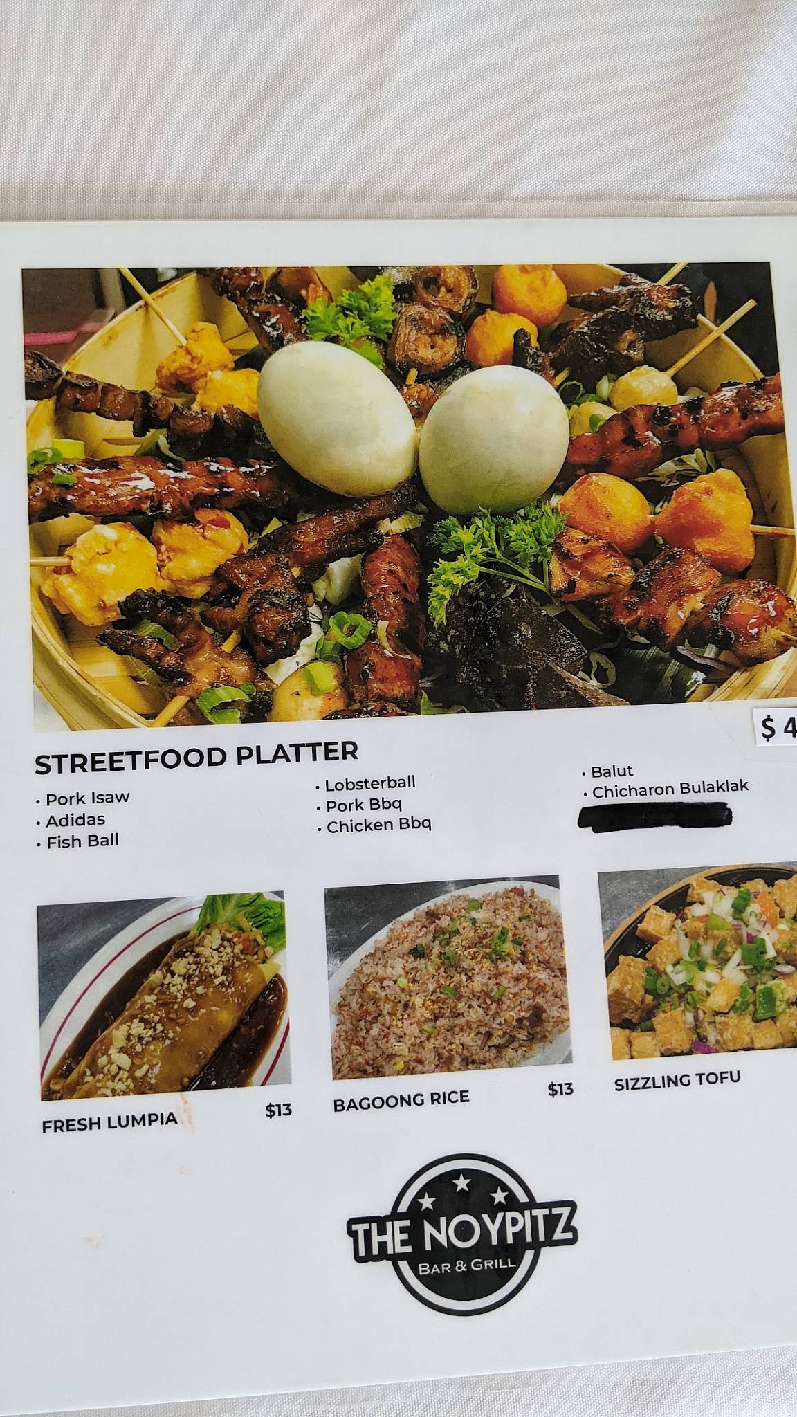 Menu at The Noypitz Bar & Grill, Cerritos