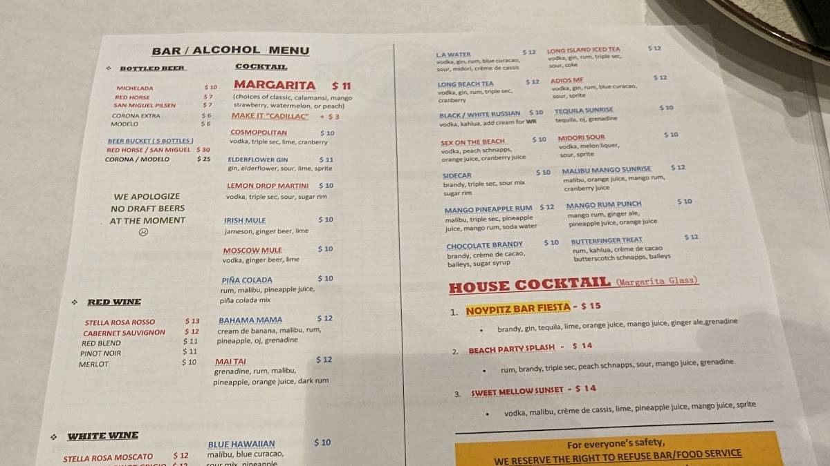 Menu at The Noypitz Bar & Grill, Cerritos