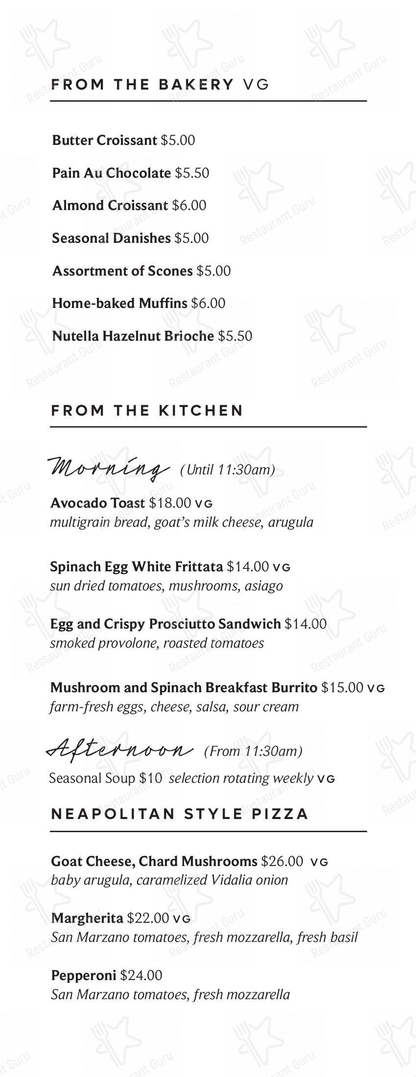 Menu at The Oak Room Restaurant, San Francisco