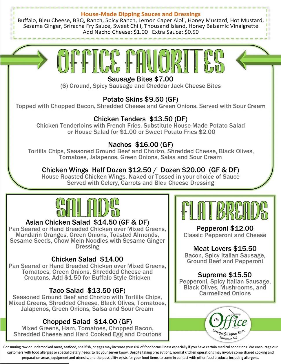Menu at The Office Liquor Store and Lounge pub & bar, Livingston