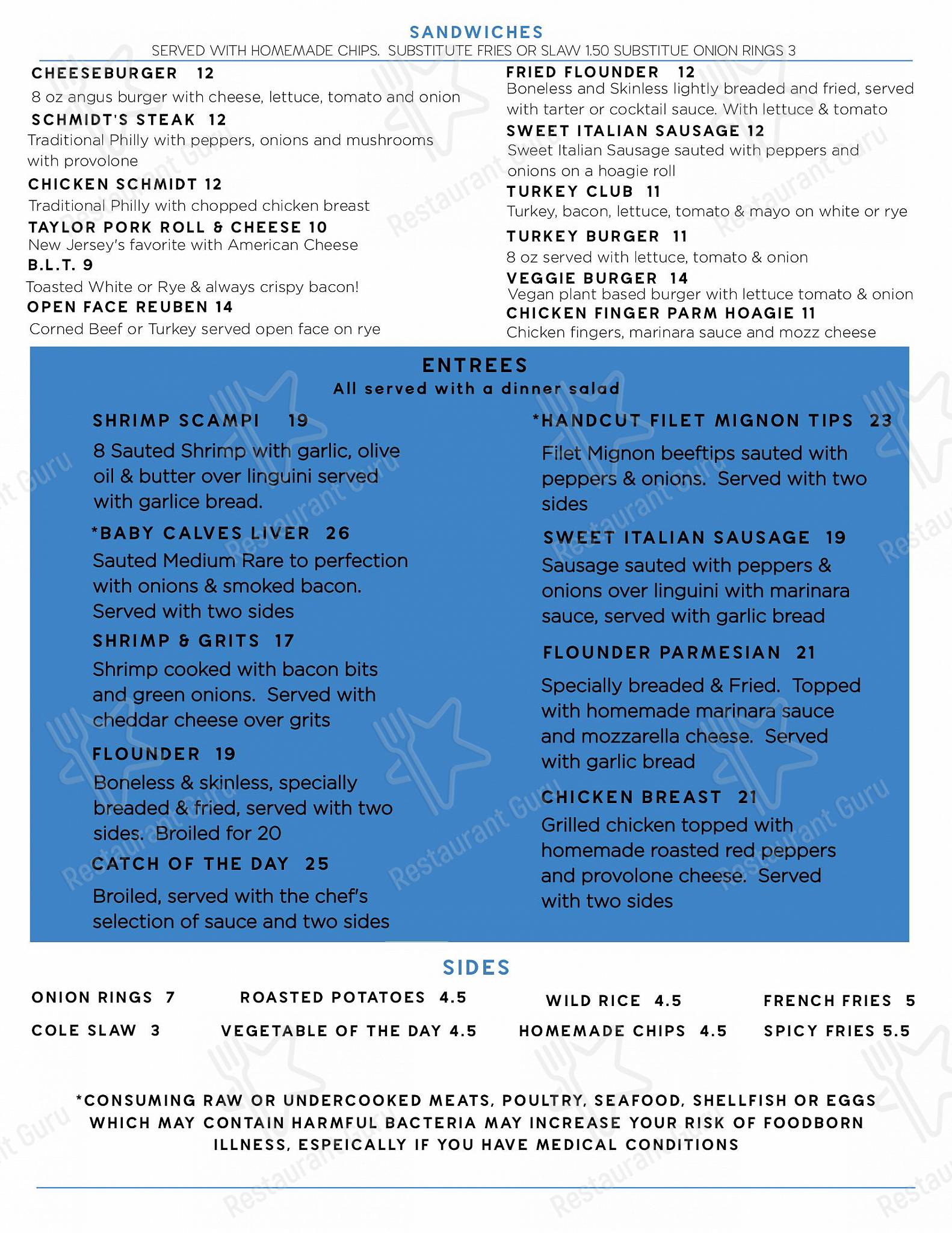 Menu at The Officers Club, Little River South Carolina, Little River