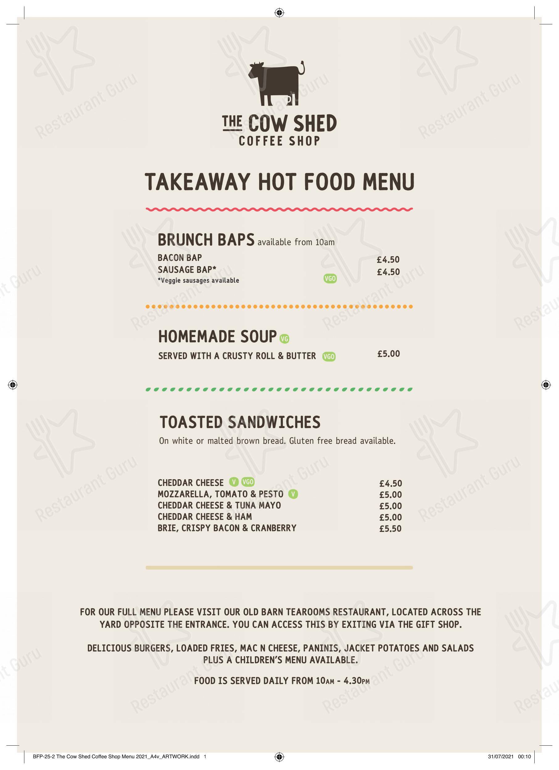 Menu at The Old Barn Tearooms, Leatherhead