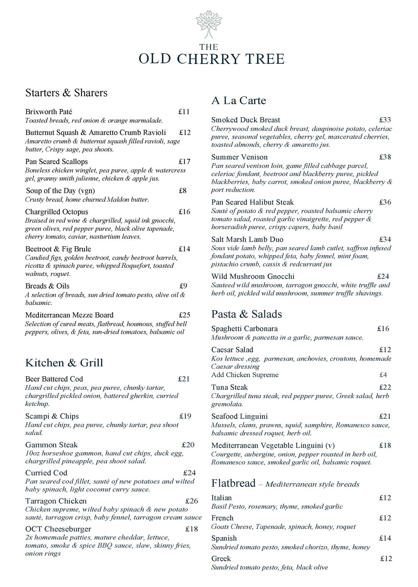 Menu at The Old Cherry Tree pub & bar, Great Houghton