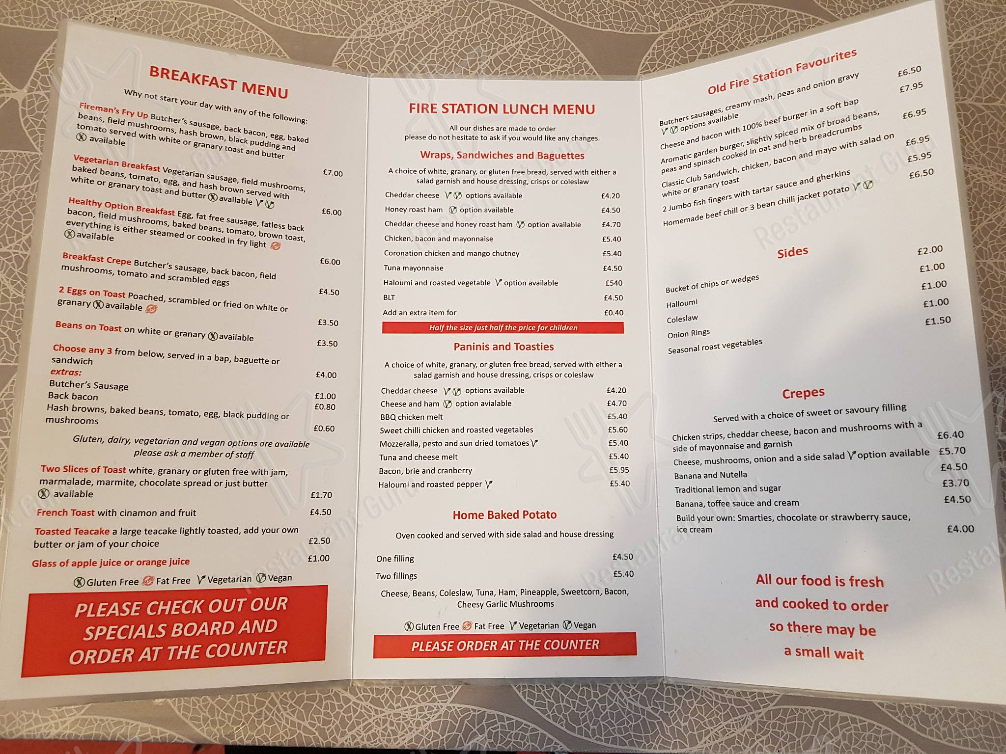 Menu at The Old Firestation Brackley Cafe, Brackley