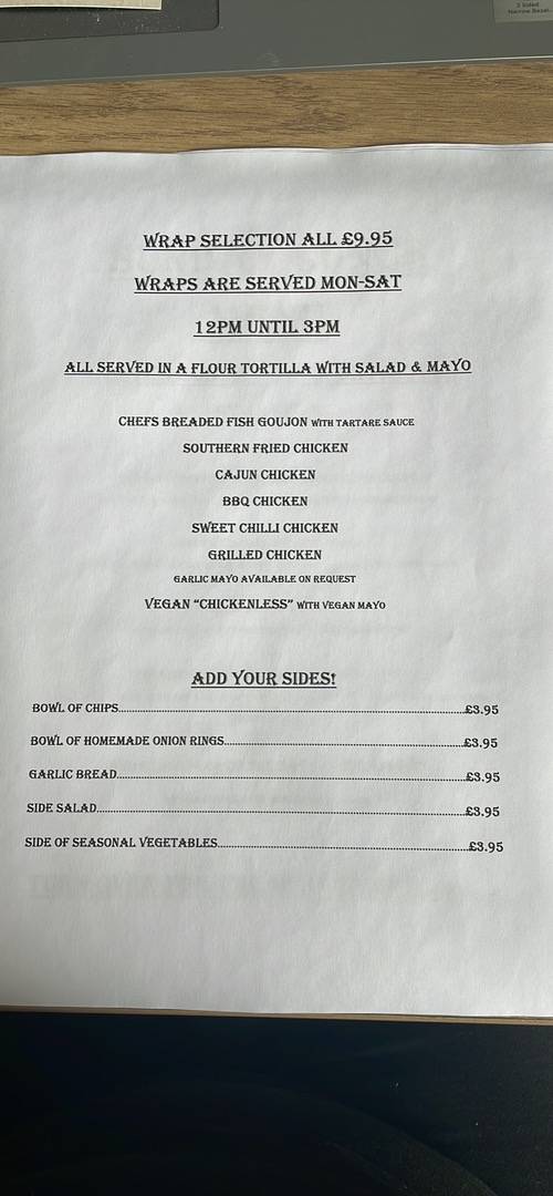 Menu at The Old Forge cafe, Bridlington