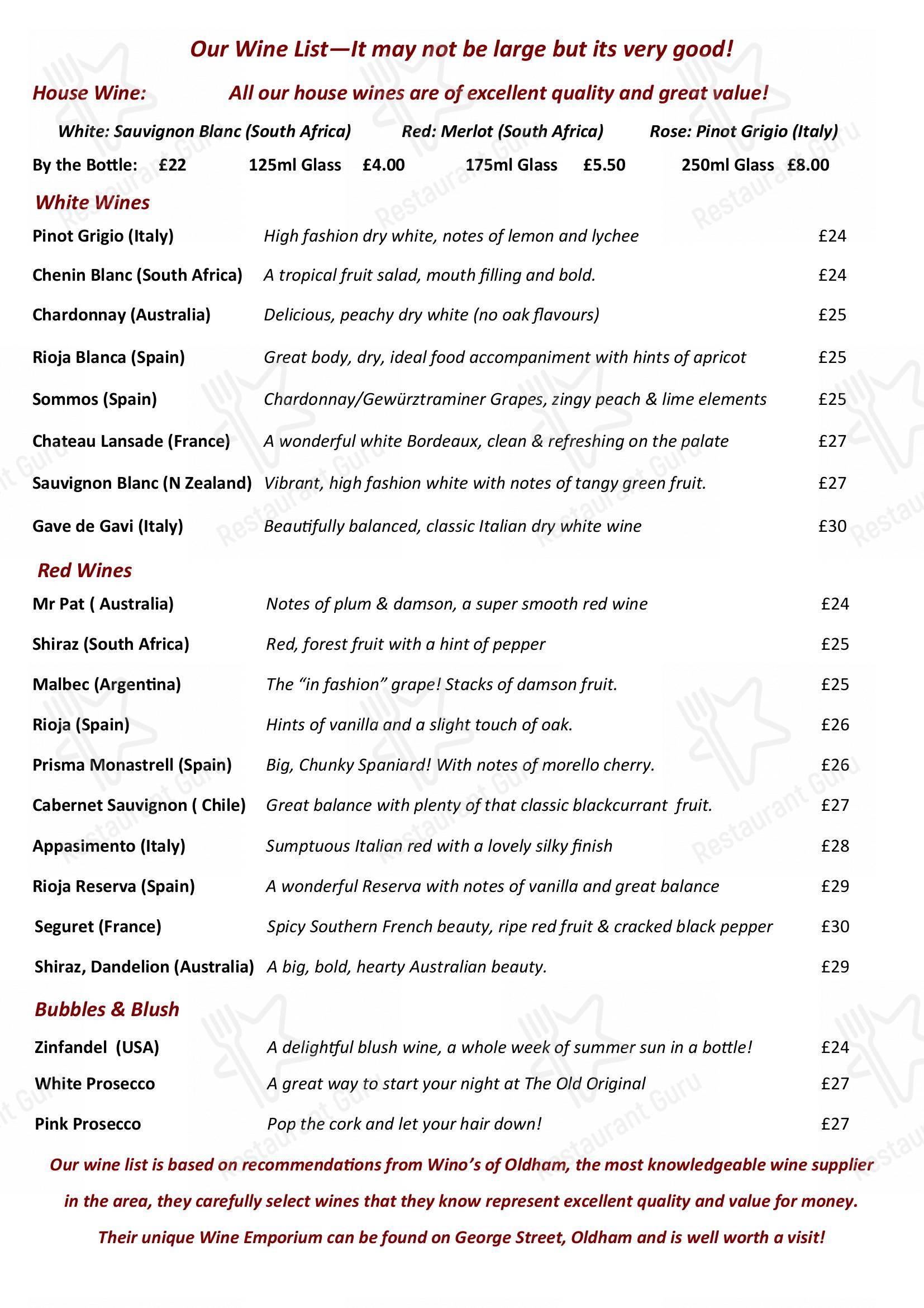 Menu at The Old Original Inn pub & bar, Oldham