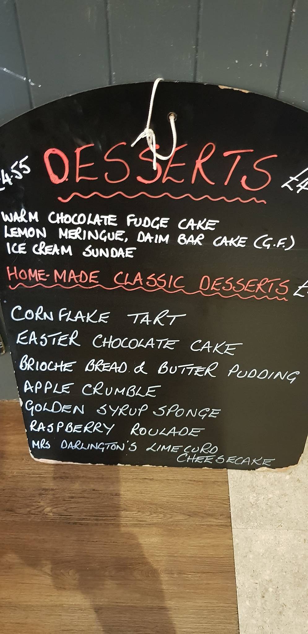 Menu at The Old Reindeer at Edingley restaurant, Rufford, Main St