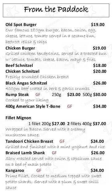Menu at The Old Spot pub & bar, Salisbury Heights