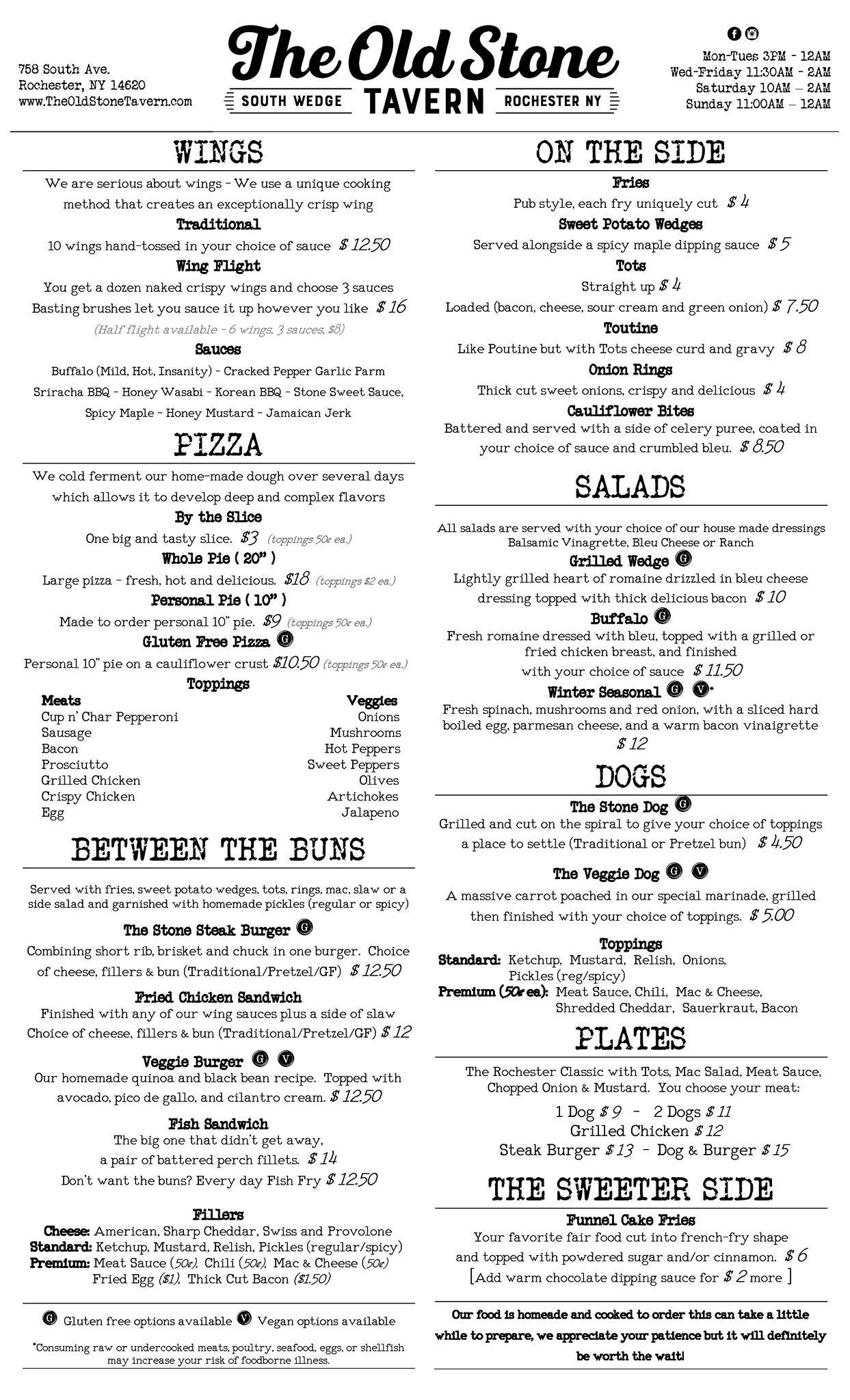 Menu at The Old Stone Tavern pub & bar, Rochester