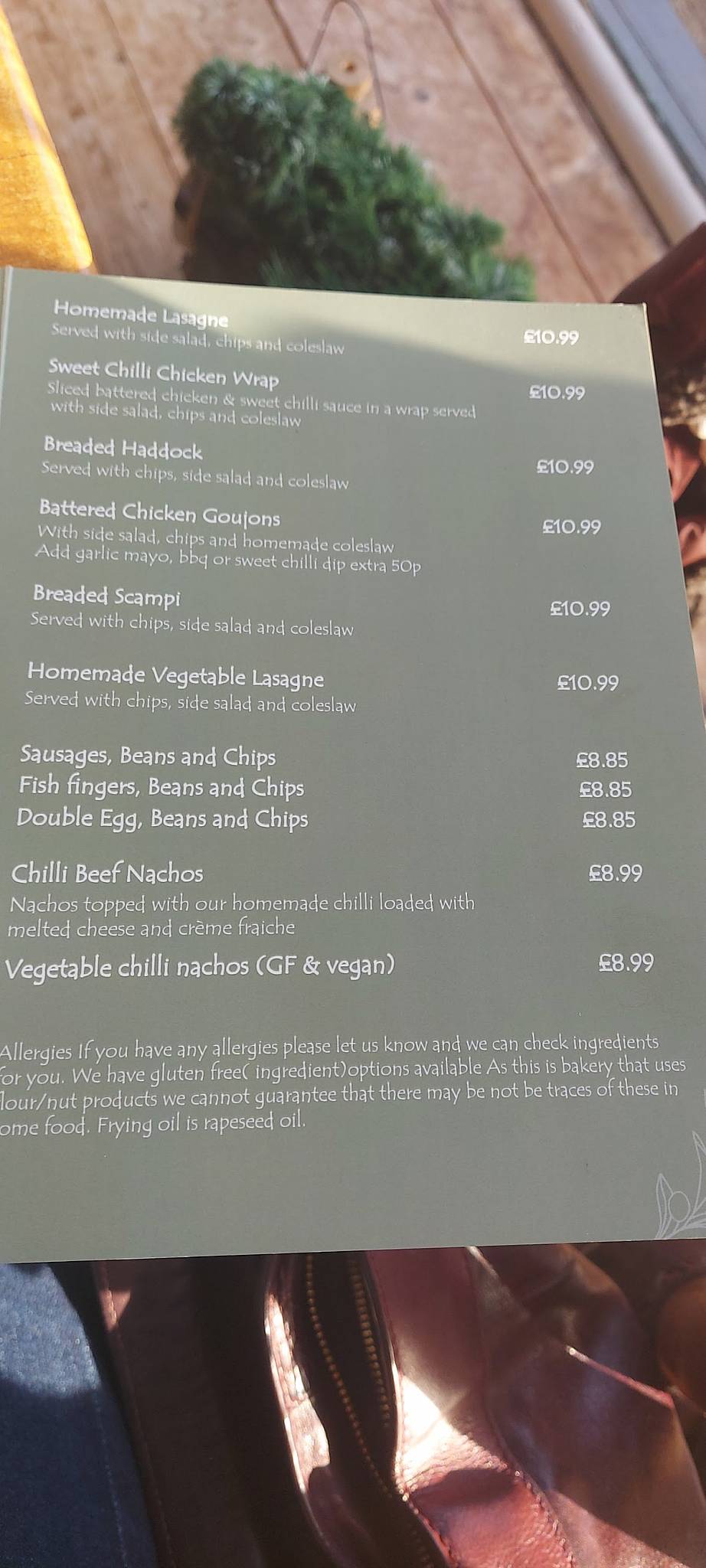 Menu at The Olive Tree cafe, Newcastleton