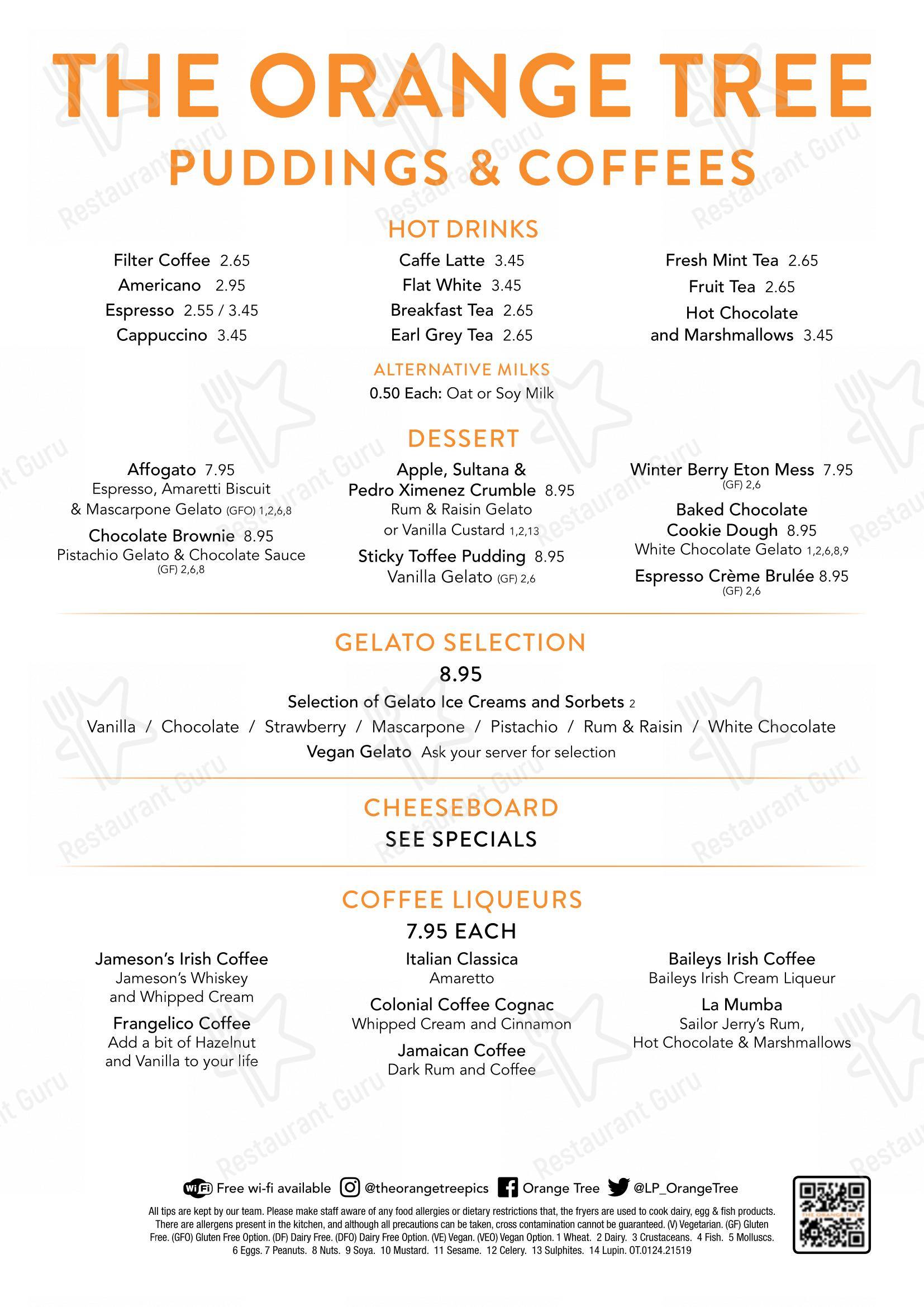 Menu at The Orange Tree pub & bar, Solihull, Warwick Rd