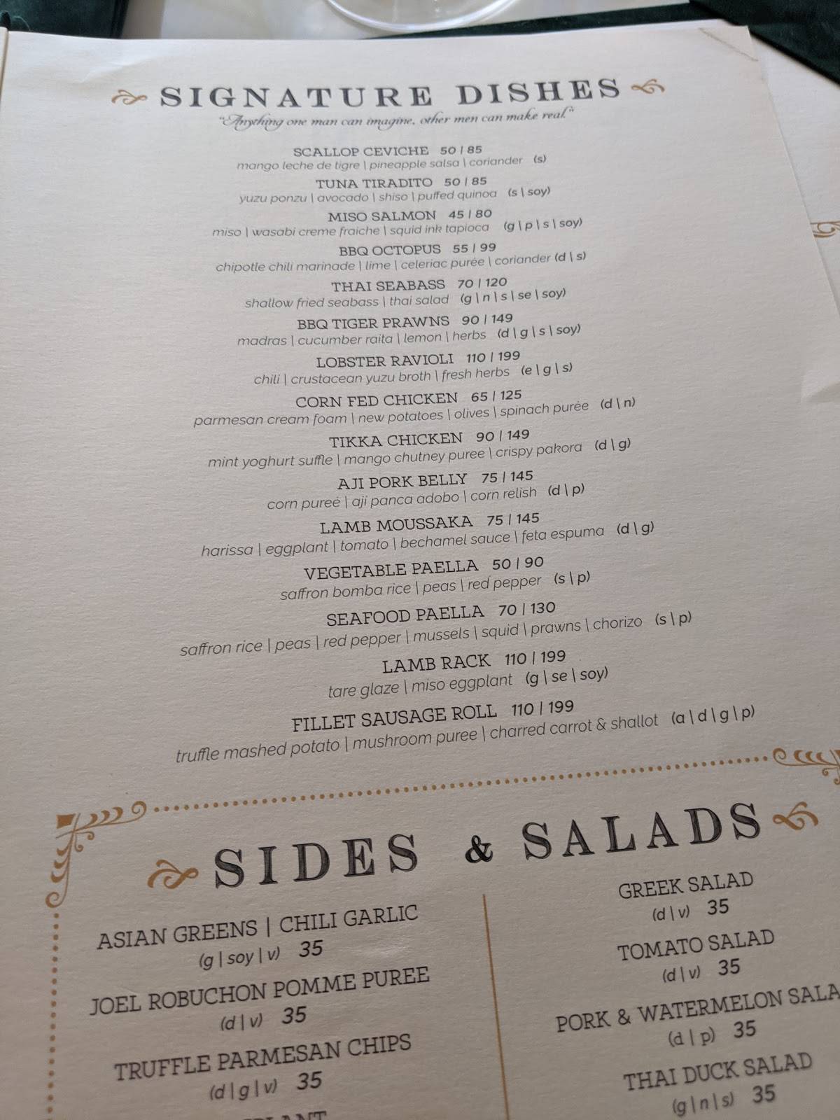 Menu at The Orangery restaurant, Dubai