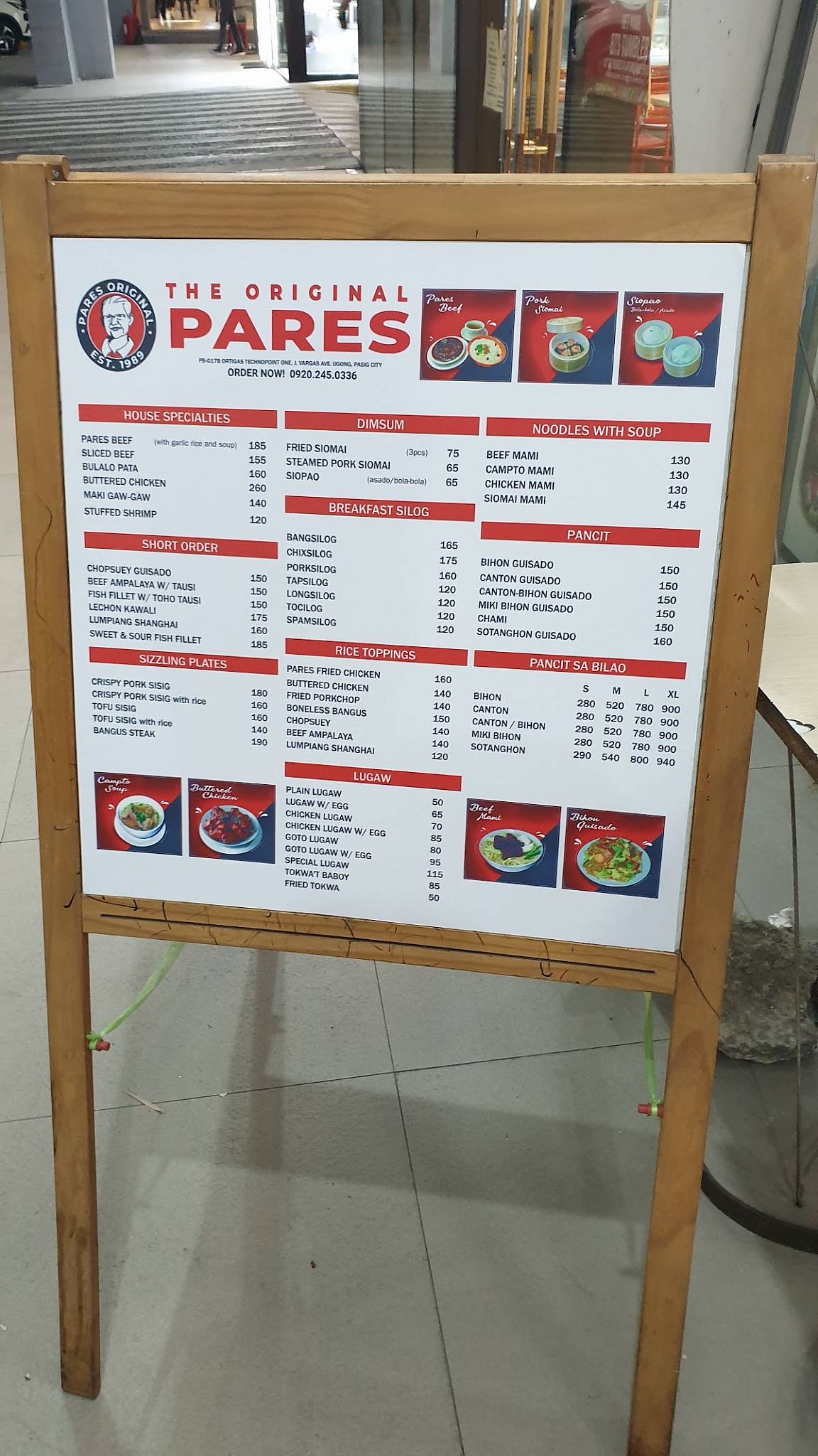 Menu at The Original Pares est. 1989 restaurant, Pasig